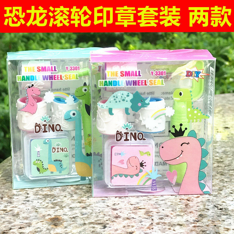Набор штемпелей с ручкой для детей, мультяшные роликовые штампы, чернильная подушка, подарок для начальной школы и детского сада, оптовая продажа игрушек