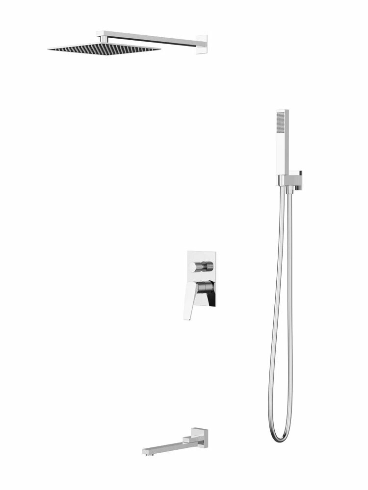 Душевой комплект Vincea Puro VSFW-5P1CH 5 в 1, встраиваемый, с внутренней частью в комплекте, со смесителем, с изливом, с тропическим душем, латунный, хром, глянцевый, душевая система