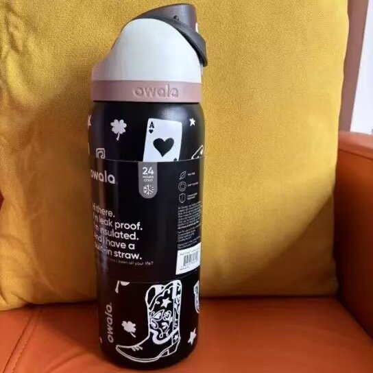 Спортивная бутылка для воды Owala Freesip с двойным способом питья, ручкой и выдвижной крышкой, из нержавеющей стали 304, с термоизоляцией, для трансграничной торговли на Amazon.