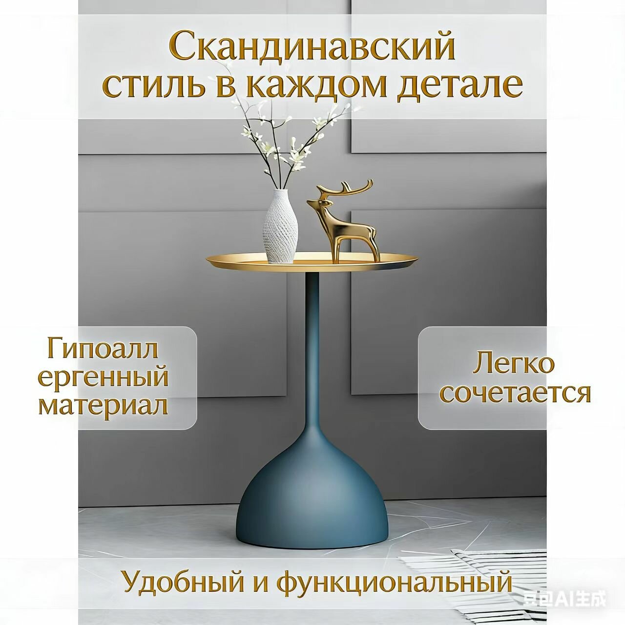 Современный круглый стол, небольшой прикроватный столик, стиль скандинавской лаконичности