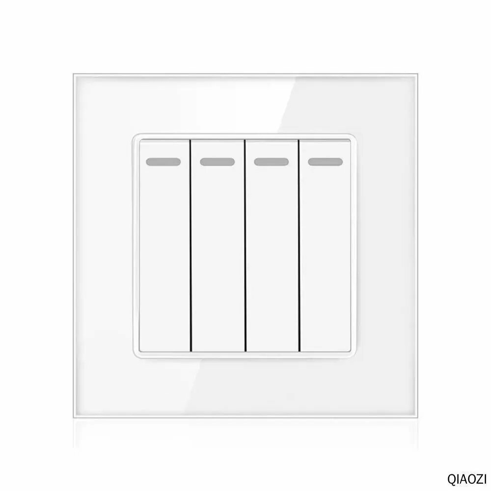 Выключатель 4-клавишный белый со стеклянной зеркальной панелью, современный дизайн