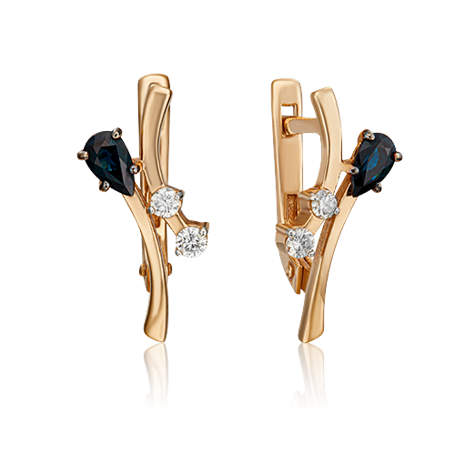 Серьги, красное золото, 585 проба, сапфир, бриллиант