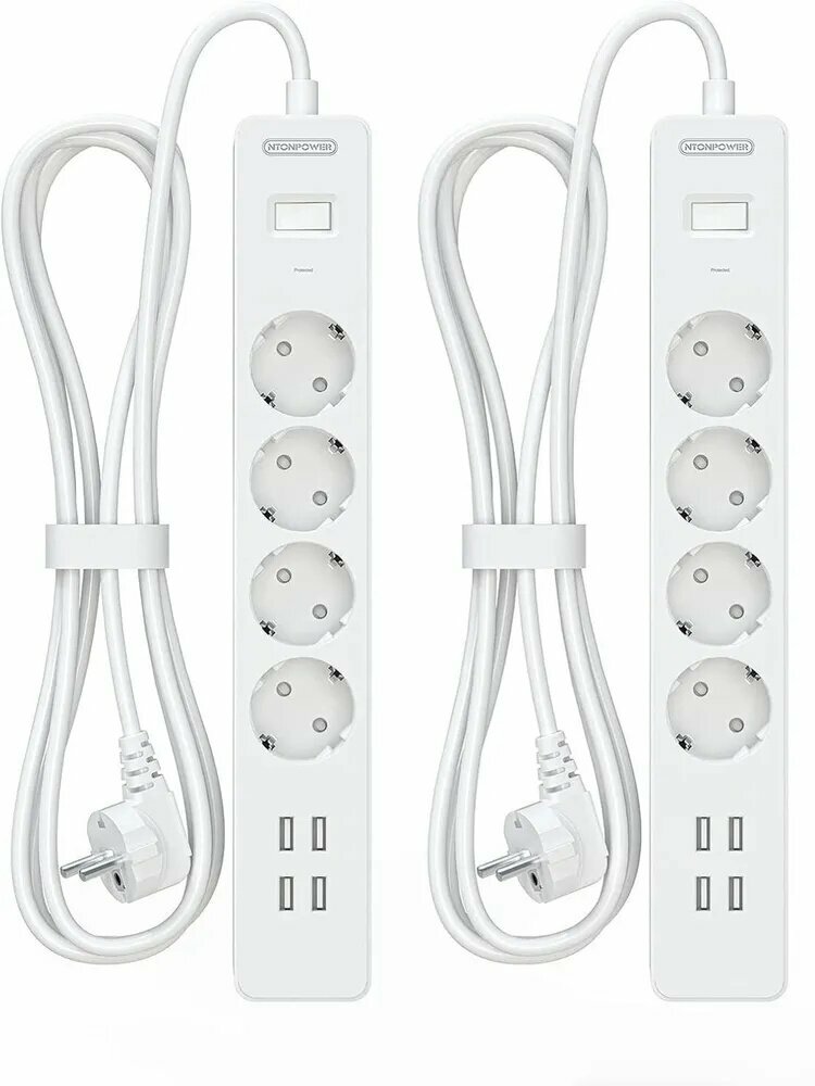 Сетевой фильтр NSC 2 ш Удлинитель с 4 розетками 4 USB, выключатель, Косая вставка под углом 45 градусов, кабель 3 м