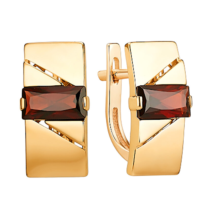 Серьги, золото, 585 проба, гранат