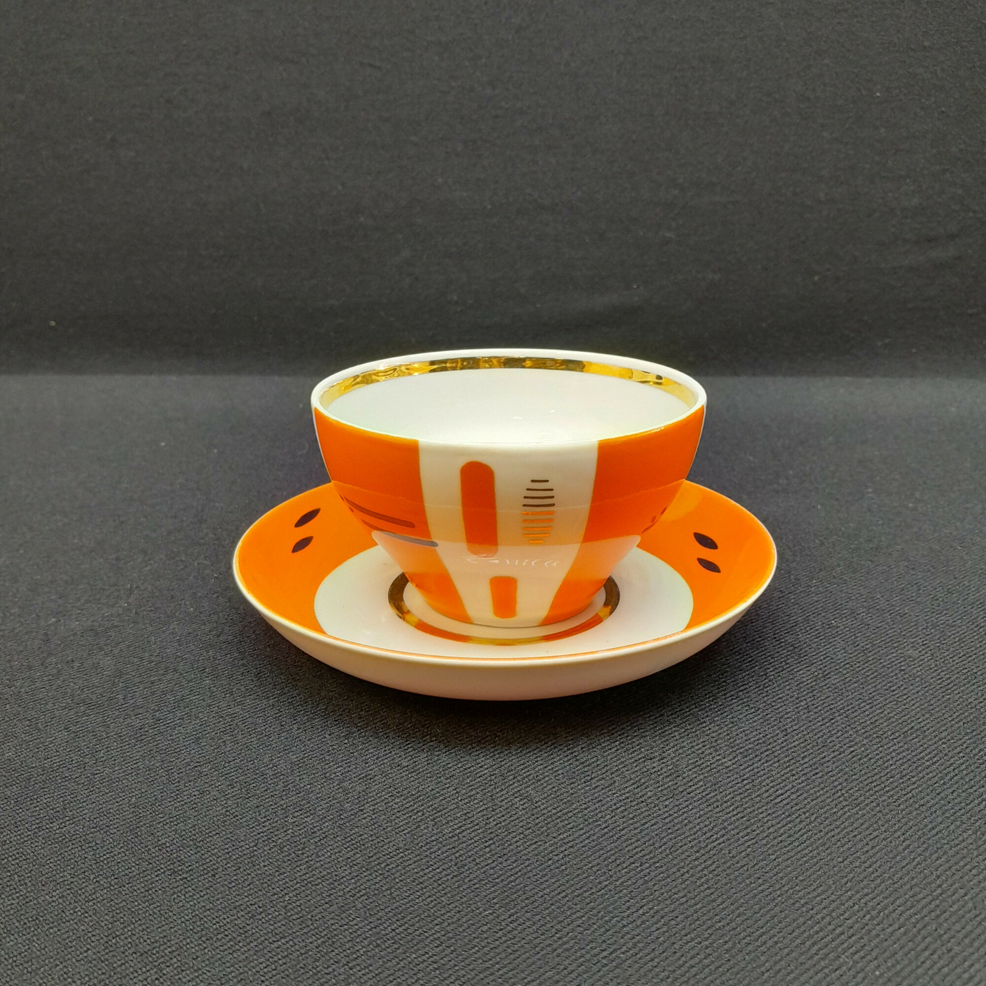 Чайная пара, Дулево, фарфор, позолота, крытье, 200 мл. Винтаж, СССР.