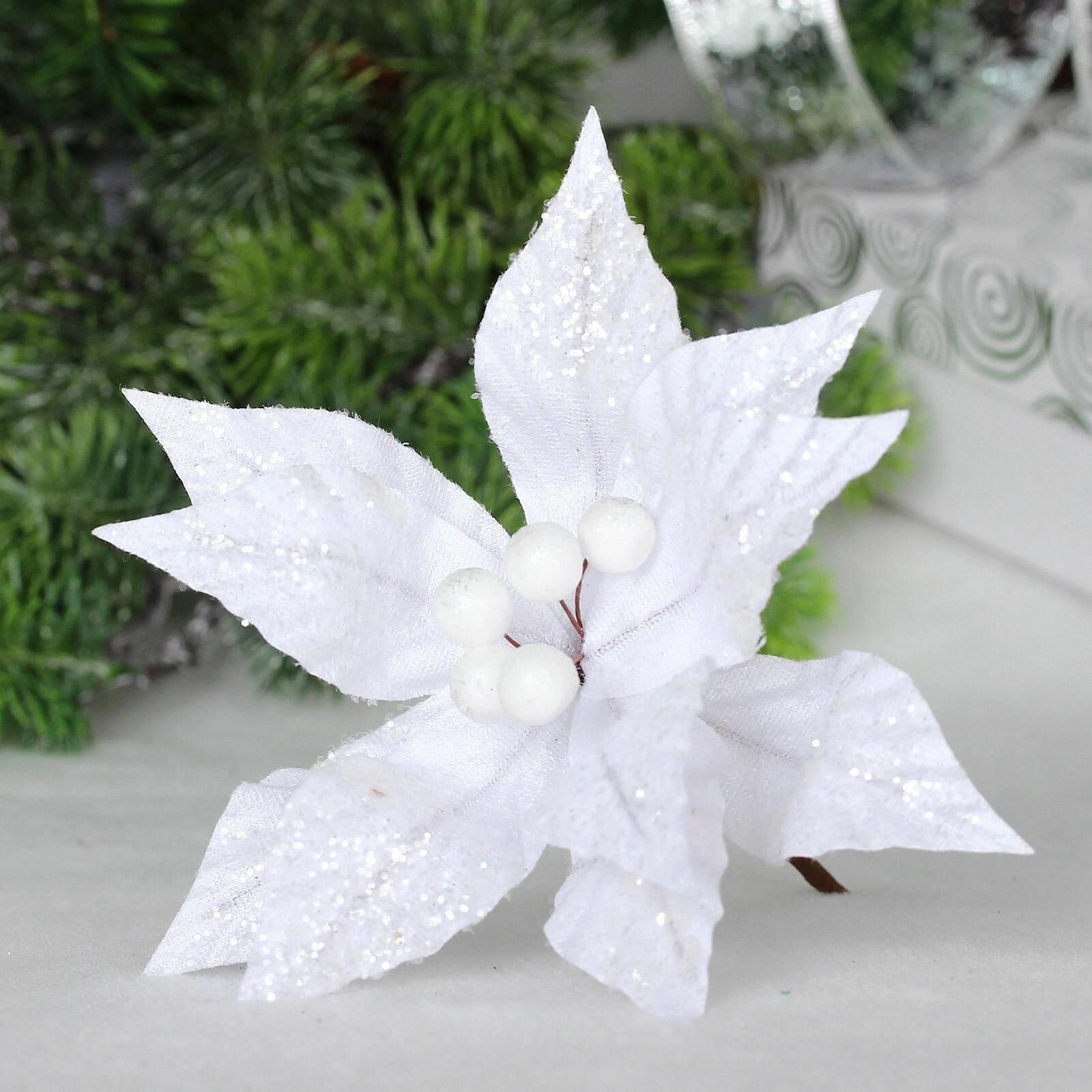 Украшение новогоднее Серпантин Пуансеттия-Ледяная сказка, 19 см, белый