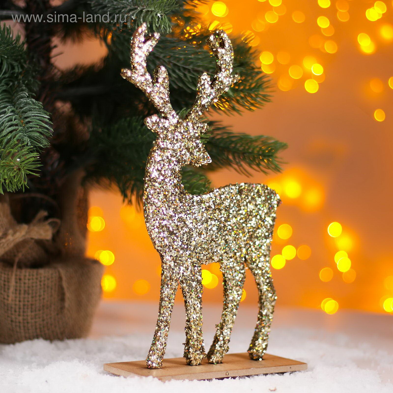 Декор новогодний "Яркий олень" золотой, 6x14x24 см, цвет: золотистый
