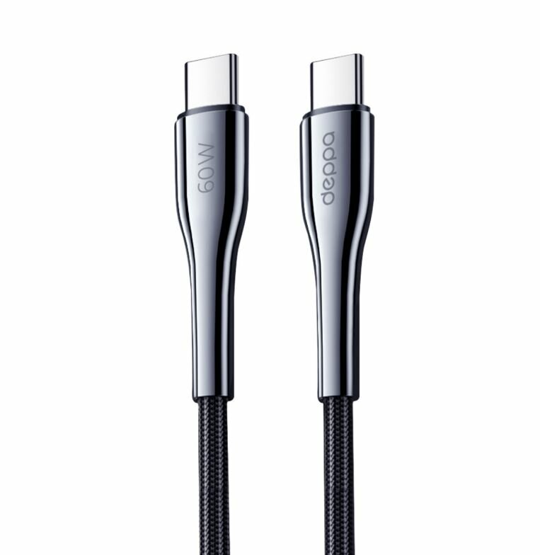 Data кабель Apolo USB-C-USB-C,60 Вт,1,5м, черный, Deppa