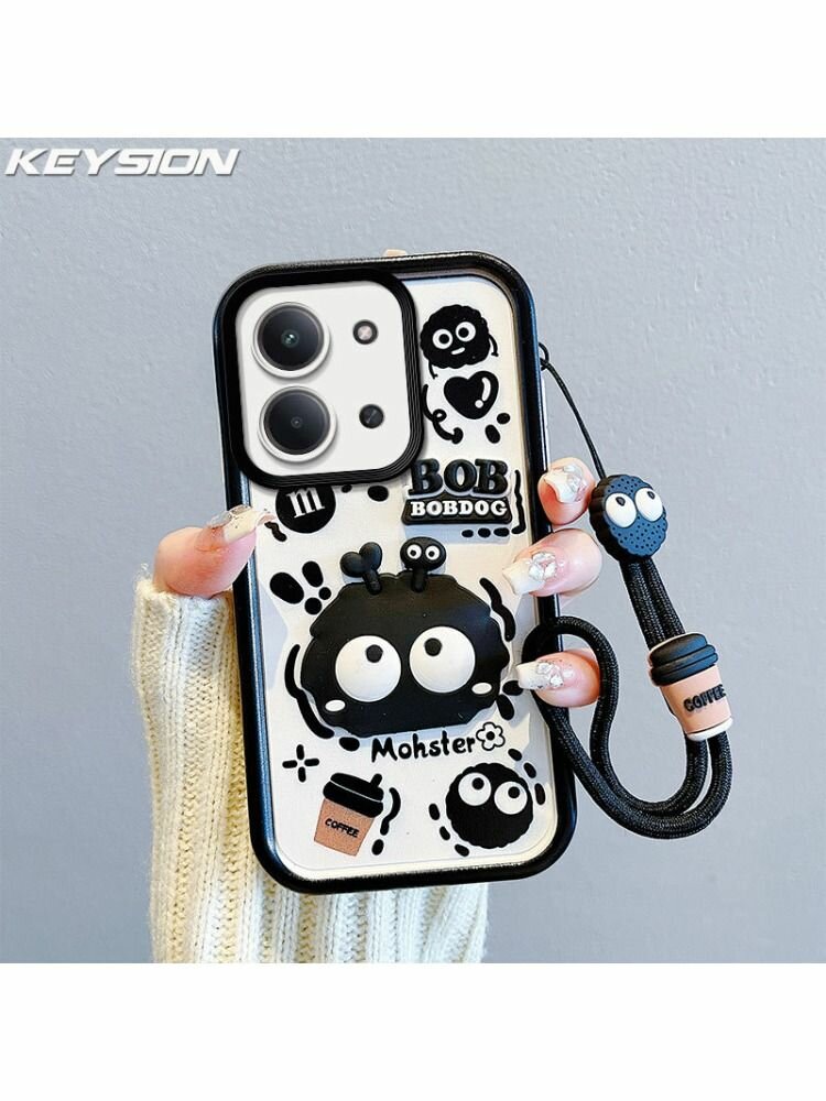Ударопрочный чехол KEYSION для Redmi 15C 171 мм со шнурком, мягкий силиконовый чехол с милой 3D-мультяшной куклой для Xiaomi POCO C85 чехол для смартфона защитный чехол 3D-кукла