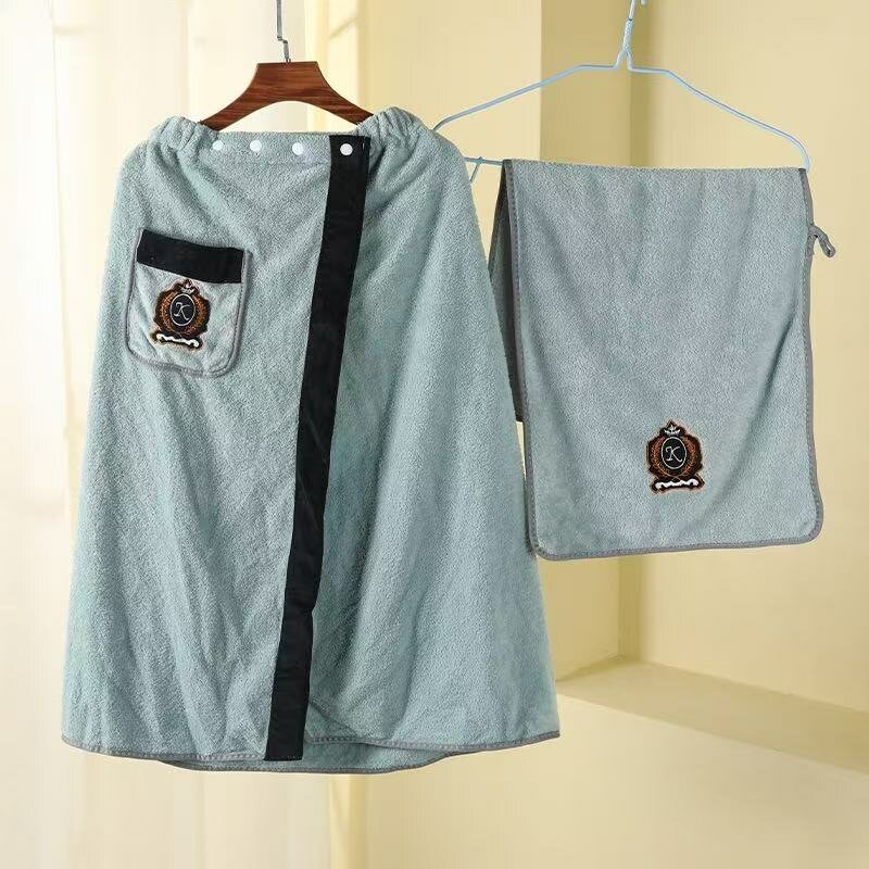 Полотенце-халат мужское из кораллового пуха, быстро впитывающее, с вышивкой, светло-зеленый, для дома