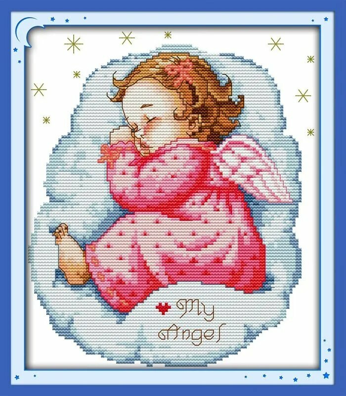NKFвышивка крестом наборы, Схема на11CT "Спящая ангелка, девочка",28*35CM