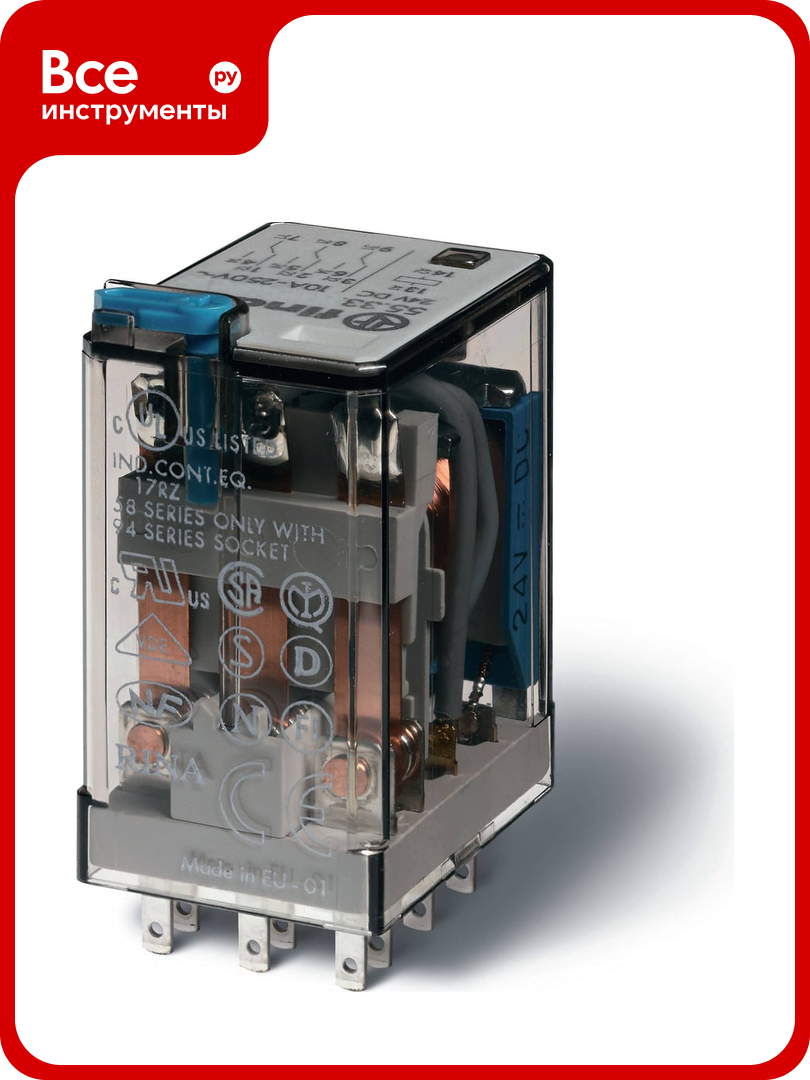 Промежуточное реле Finder 3 перекидных контакта 10А, 230В AC, 553382300010