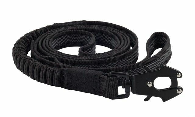 Поводок нейлон с латексной нитью с буфферной резинкой (карабин "лягушка"), 20мм, длина 2м, черный