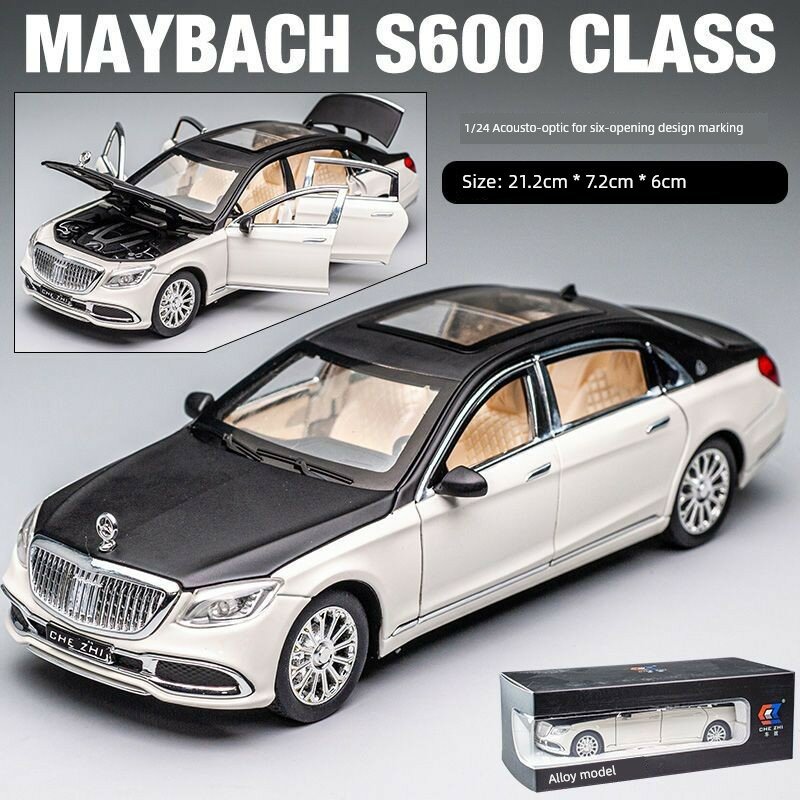Мерседес-Майбах S-Класс S600 1:24 Масштабная Металлическая Модель Автомобиля, Белый-Черный Отделка