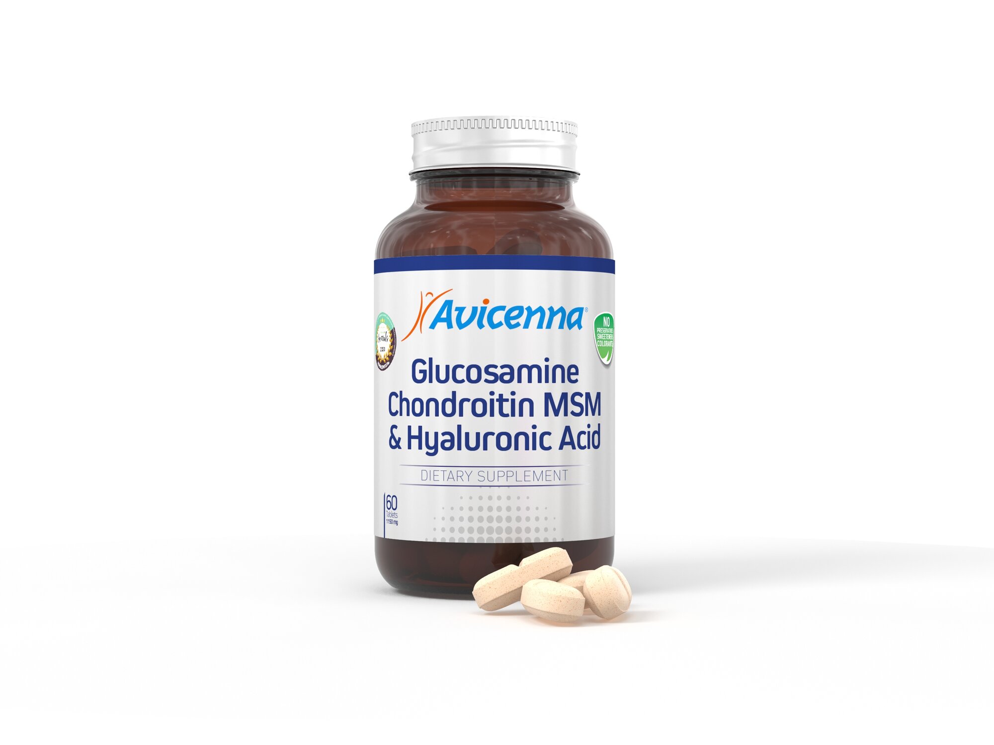 Avicenna® Глюкозамин Хондроитин MSM и Гиалуроновая кислота, комплекс для суставов и хрящей, 60 таблеток