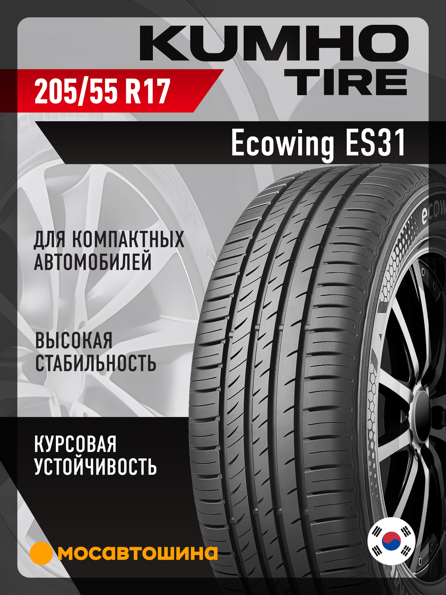Летние автомобильные шины Kumho Ecowing ES31 205/55 R17 91W