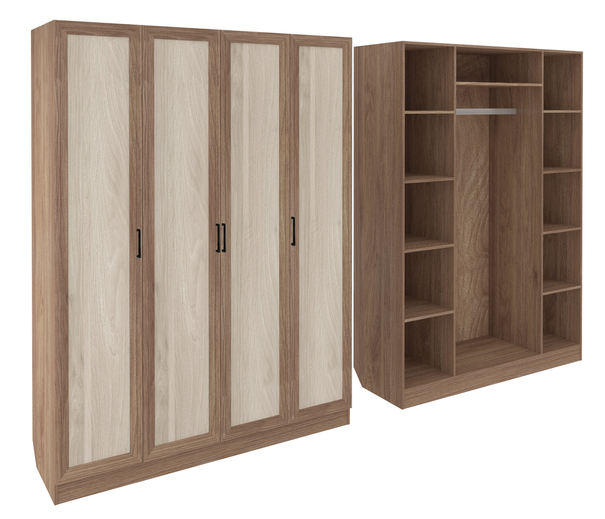 Шкаф распашной, шкаф для одежы, гардероб 160/210/52 ШК-4 Шимо темный/Шимо светлый