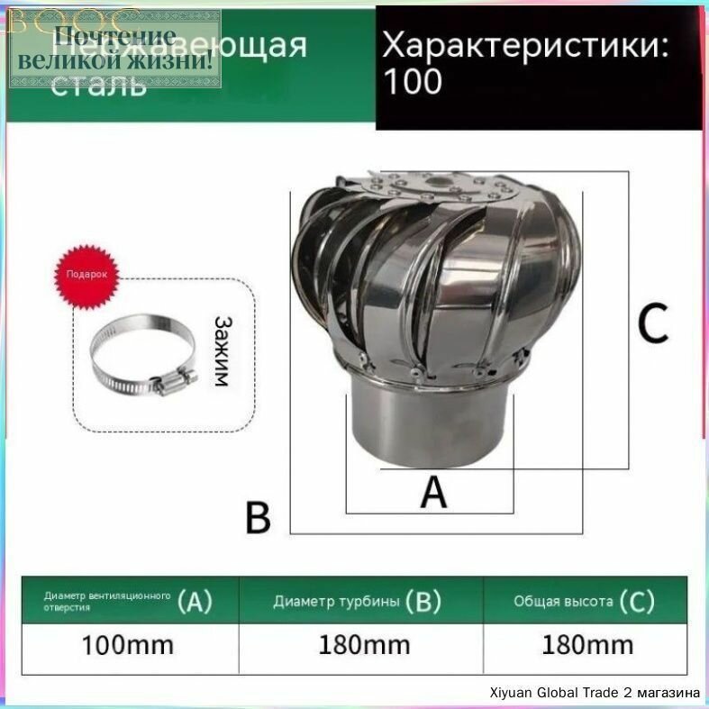 Вентиляционный дефлектор из нержавеющей стали, диаметр 100 мм