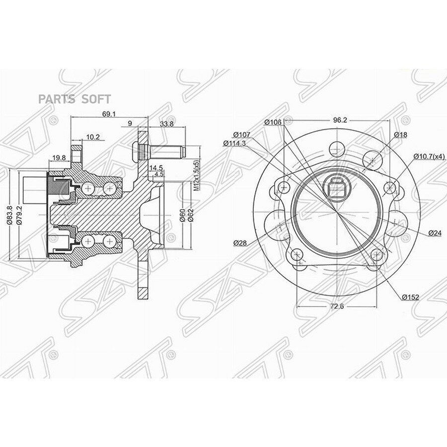 Ступичный узел Toyota Ipsum (SXM10) 96-01 / Gaia 98-04 (ABS/ Справа=Слева/ Сзади/ 2WD) от официального дистрибьютора, SAT, артикул ST4245044010