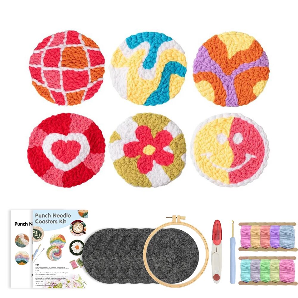 Набор для вышивания ковриков-подставок (6 шт.) с технологией панч-нидл, для начинающих, взрослых и детей, подставка для ковриков, товары для рукоделия