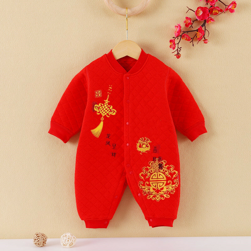 Красный теплый комбинезон для младенцев, праздничный новогодний наряд, наряд на полную луну, наряд на сто дней, наряд на первый день рождения ребенка, новый стиль