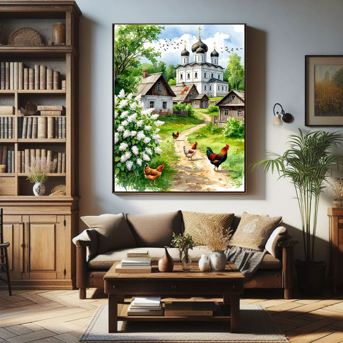 Картина на стену для интерьера "Деревенский двор" 40х50 см, холст на подрамнике, InterHobby