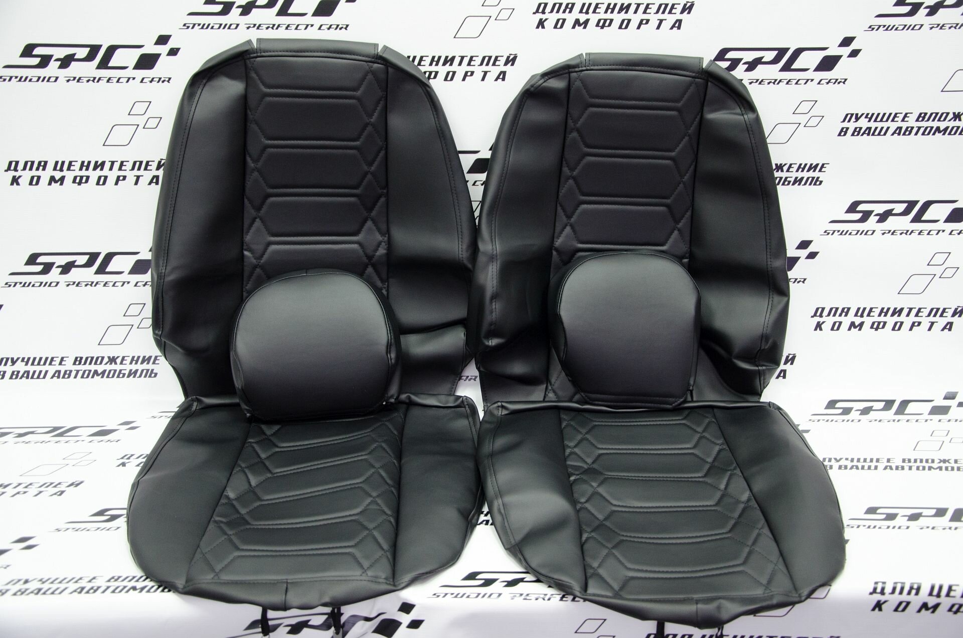 Модельные авточехлы на Лада Приора/Lada Priora хэтчбек, ВАЗ 2111, 2112 черные с отстрочкой "Анаконда" черными ниткамм