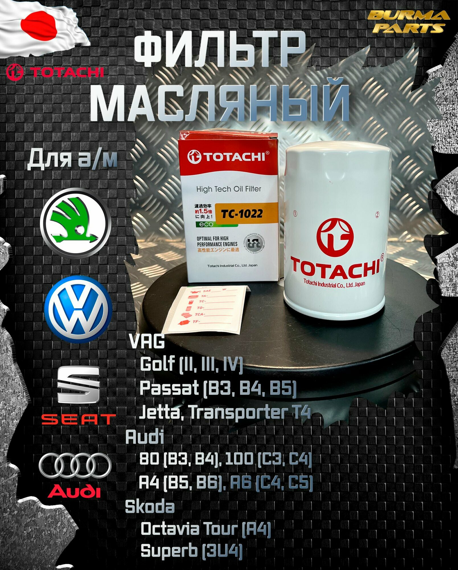 Фильтр масляный для VW Passat, Golf, Jetta / Audi 80, 100, A4, A6 / Skoda Octavia / OEM 056115561G TOTACHI TC-1022
