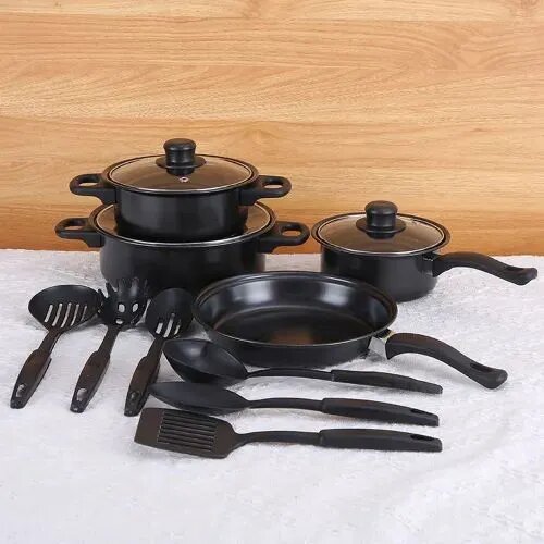 IKEA Сковорода с крышкой для индукционных плит, набор 12 предметов, черная, с фиксированной ручкой