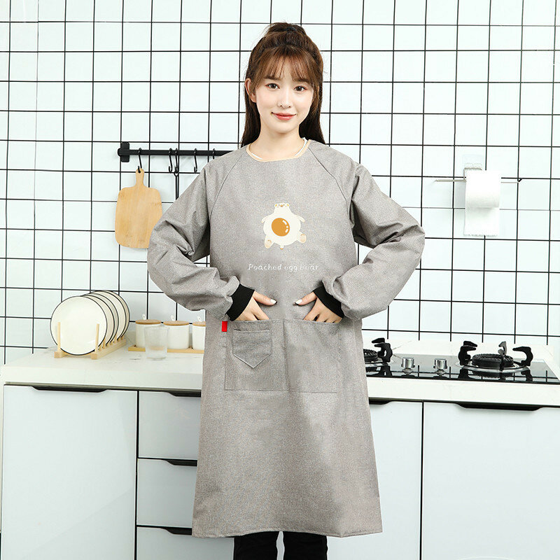 Фартук с длинными рукавами от производителя Chuangguan, однотонный, с катионной пропиткой, для мужчин и женщин, водонепроницаемый, для кухонной работы и домашних дел, легкий, с логотипом.