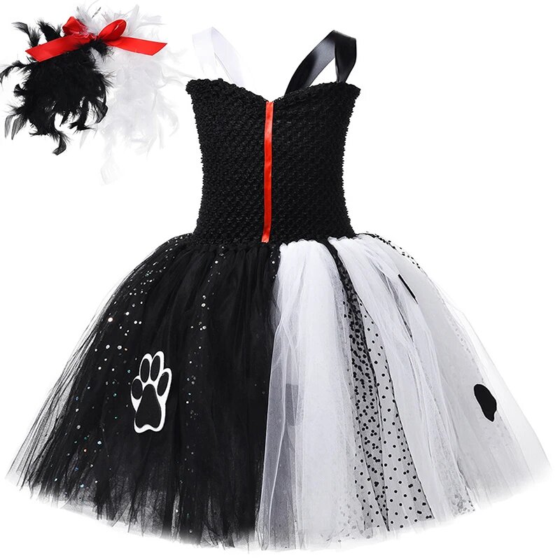 Карнавальный костюм ведьмы Круэллы для девочки 12T, Dress with Feathers