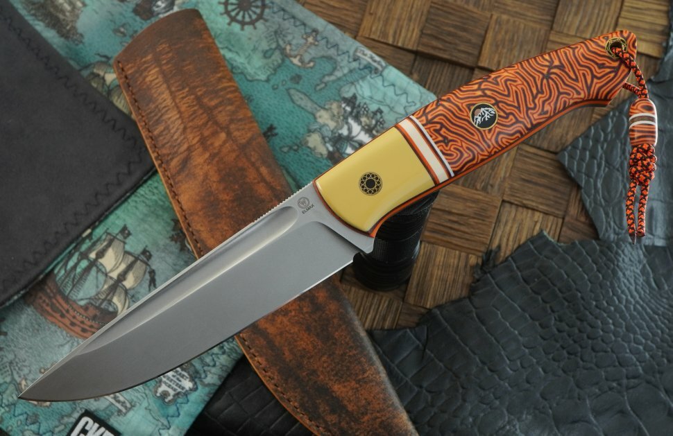 Кастомный нож Yuriko Knives Универсал, сталь Elmax, рукоять микарта CrazyFiber