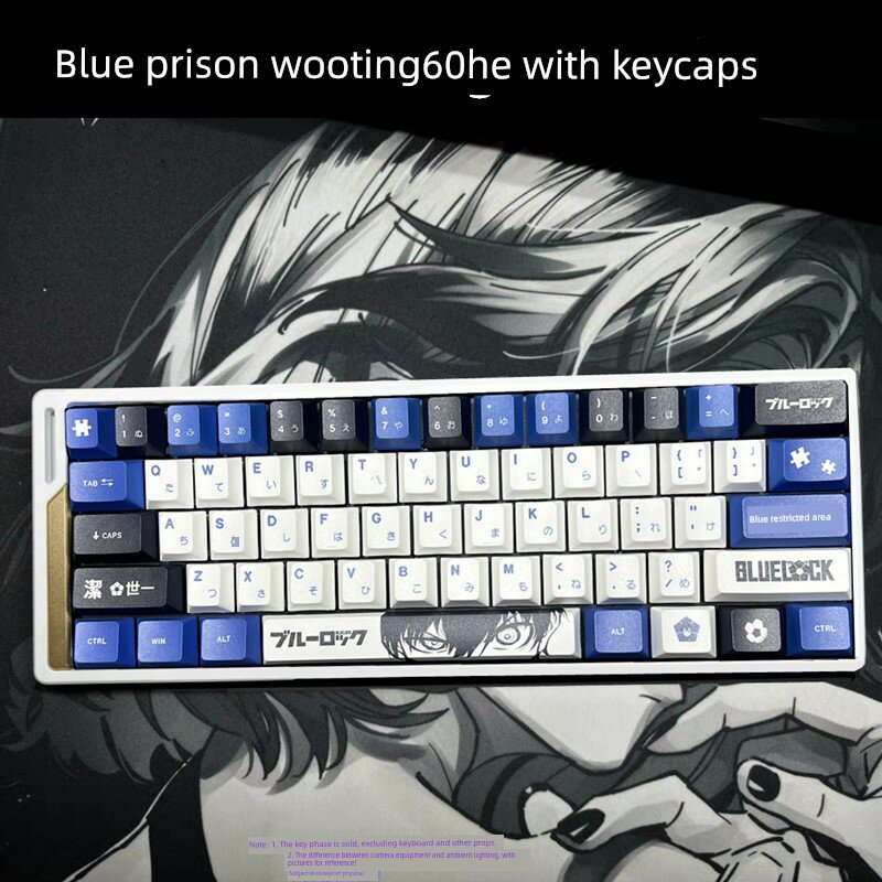 Голубые клавишные накладки из ПБТ для механической клавиатуры Wooting 60 HE (упакованные в коробку)