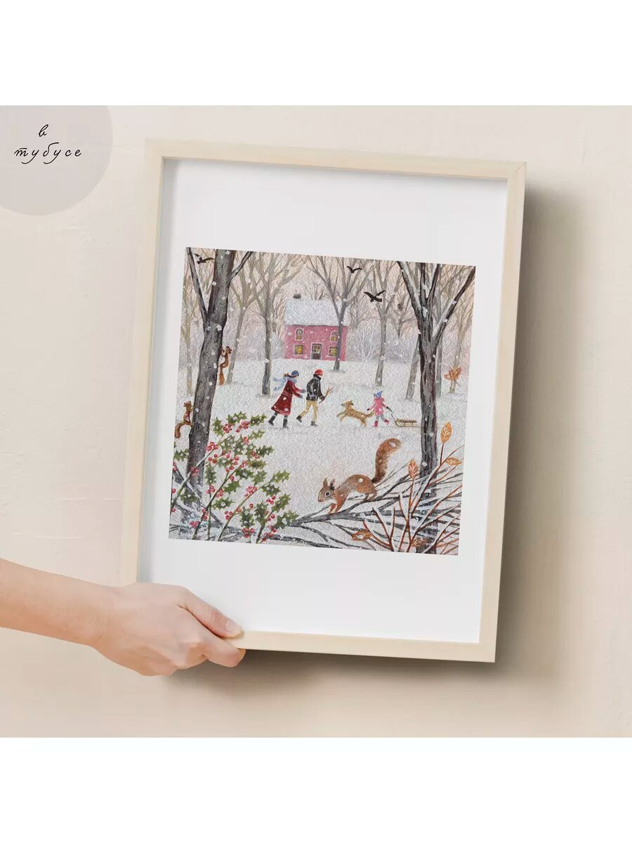 Постер зимний прогулка в лесу, 30 x 40 см, материал бумага, без рамы
