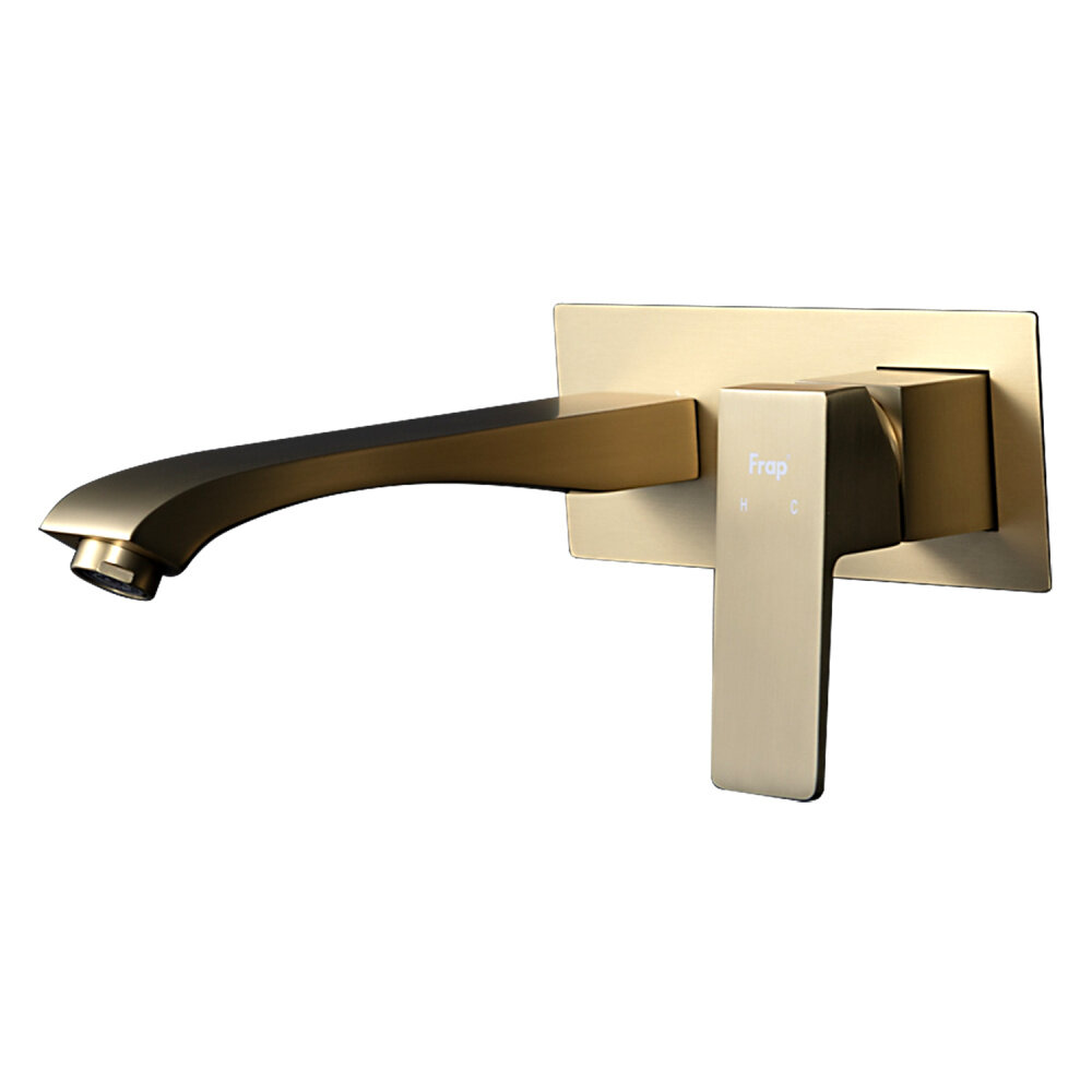 Смеситель для раковины встраиваемый Frap F1276-3 латунь, цвет сатин золотой