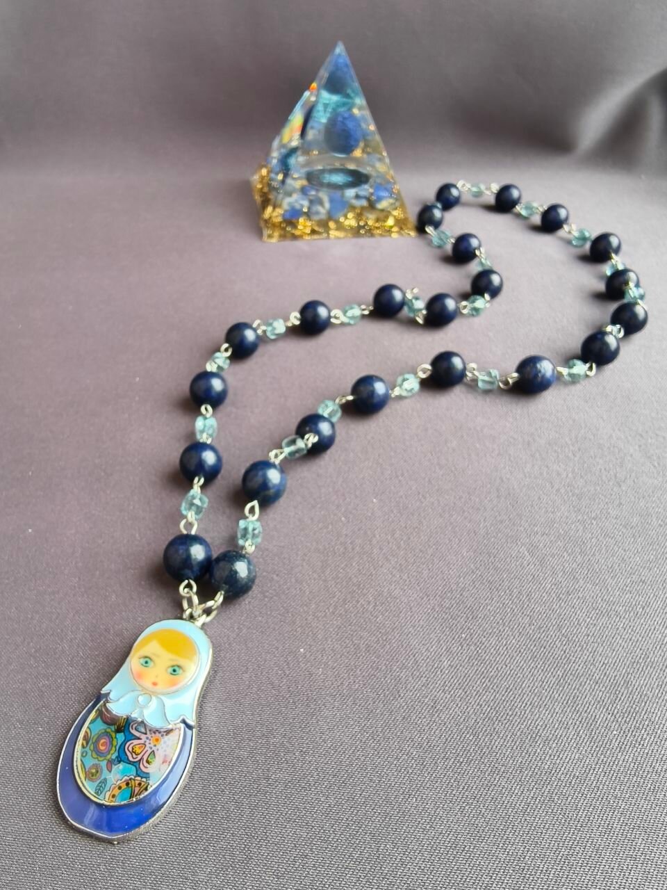 Колье, топаз, лазурит