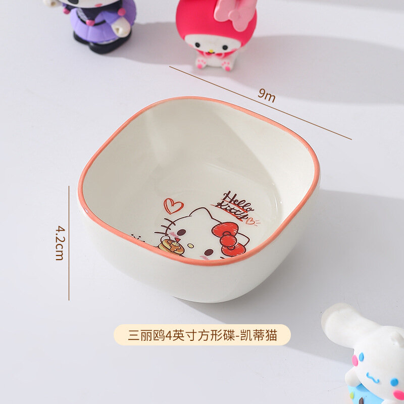 Набор керамической посуды Sanrio Hello Kitty для девочек, высококачественный домашний набор мисок и тарелок, милые детские миски, палочки для еды и тарелки
