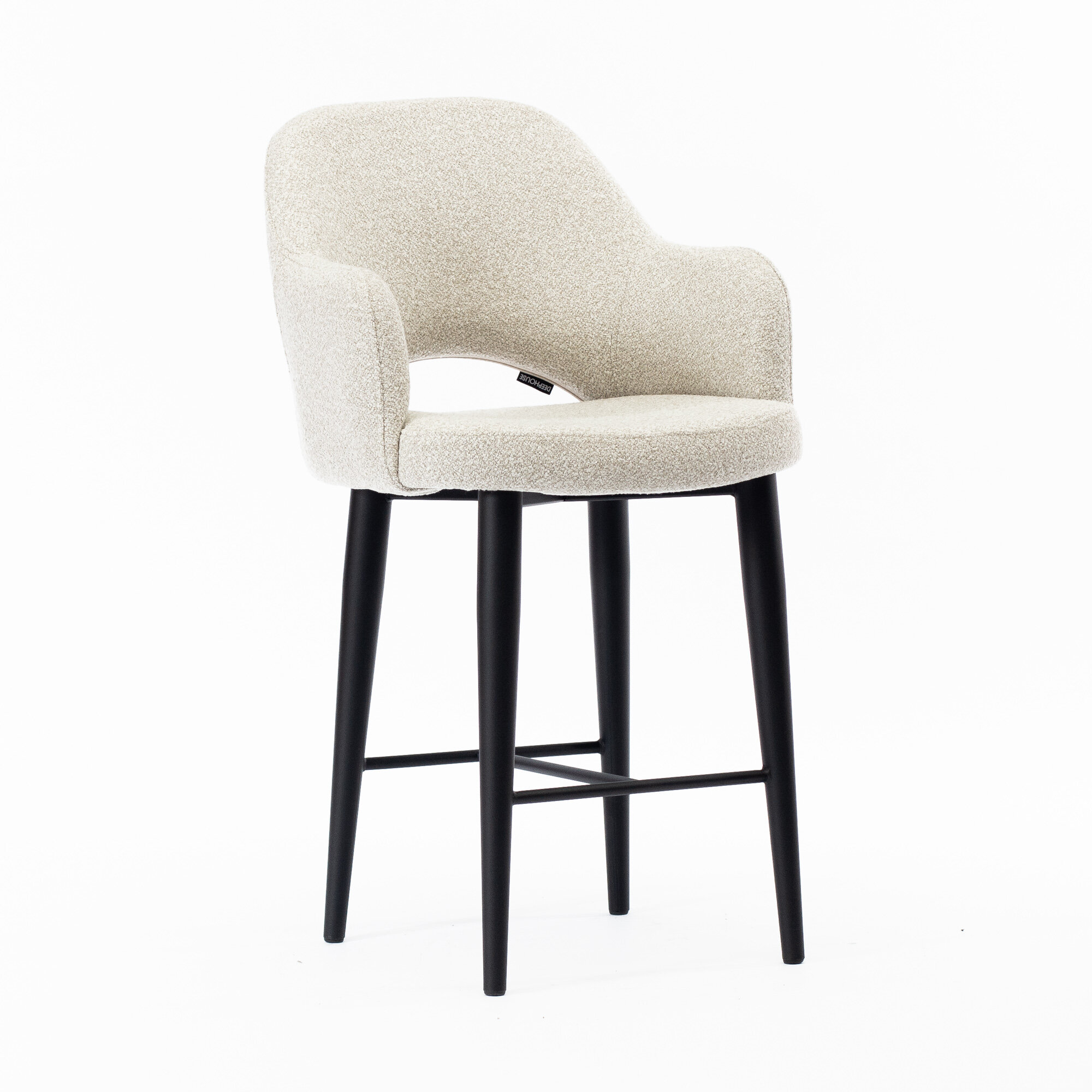 Стул полубарный Мартин бежевая ткань букле ножки черные для дома/для гостиной/для столовой/для кафе/кухонный стул/стул кухонный