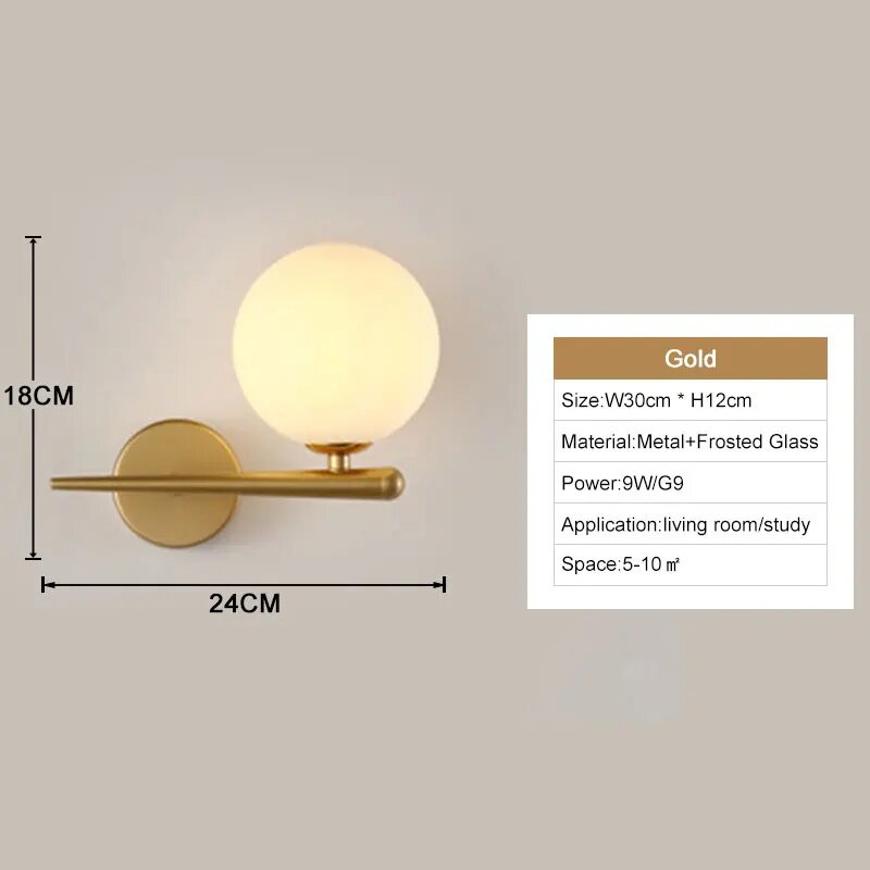 LED настенные светильники MANGDAL, матовый стеклянный шар, черный золото Warm White, C Gold 9w