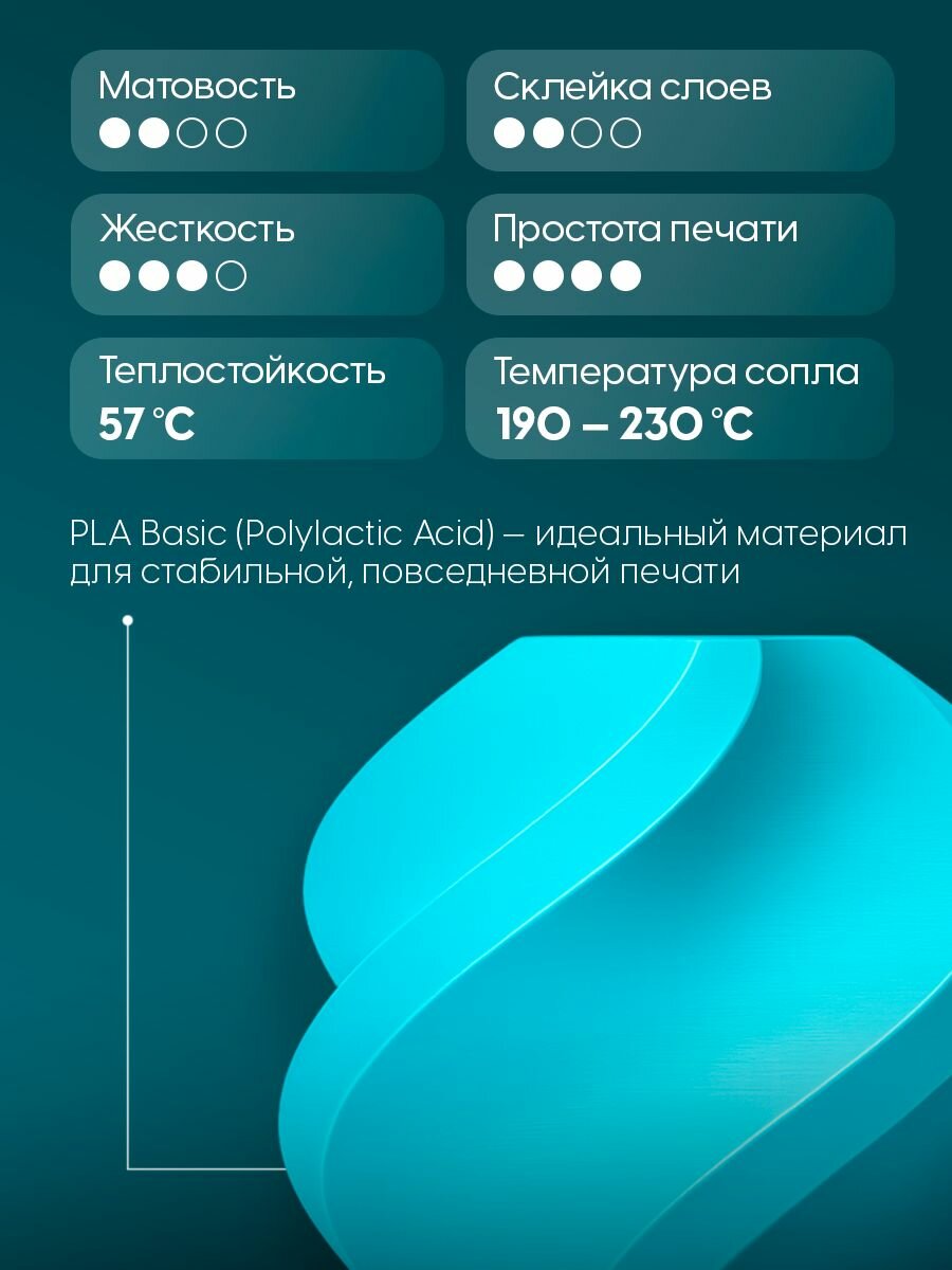 Пластик PLA Basic Bambu Lab для 3D-принтера, филамент 1.75 мм, Turquoise, без катушки — фото 1