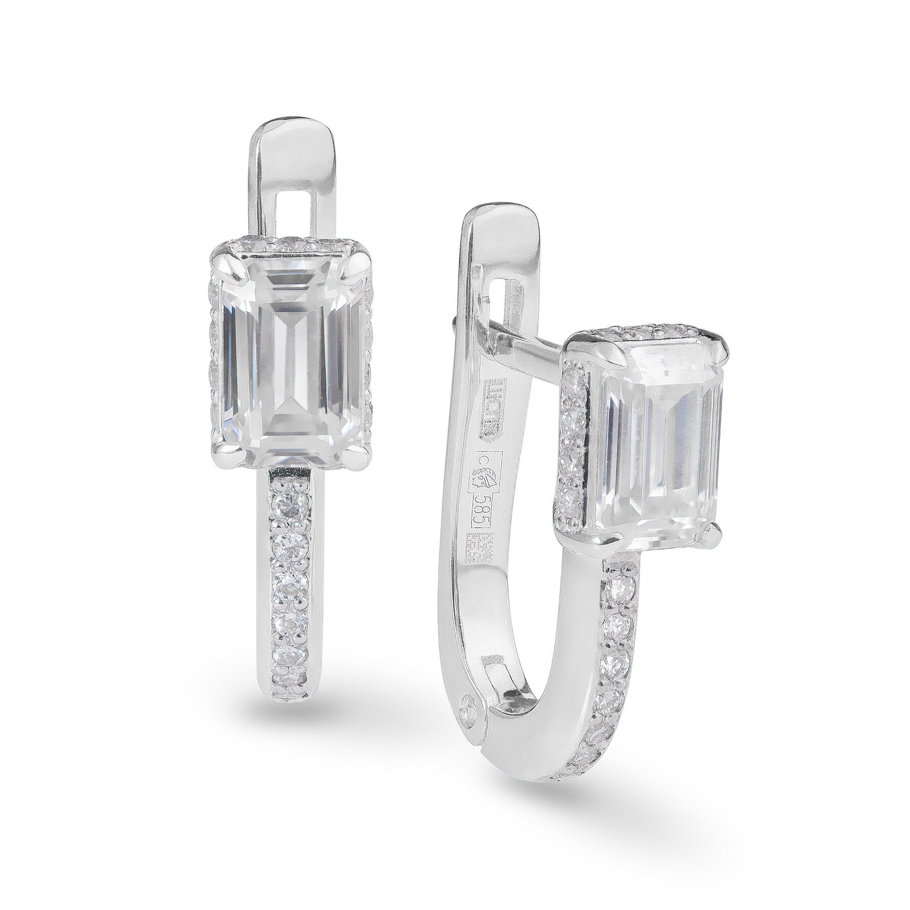 Серьги Oriental, белое золото, 585 проба, муассанит, бриллиант