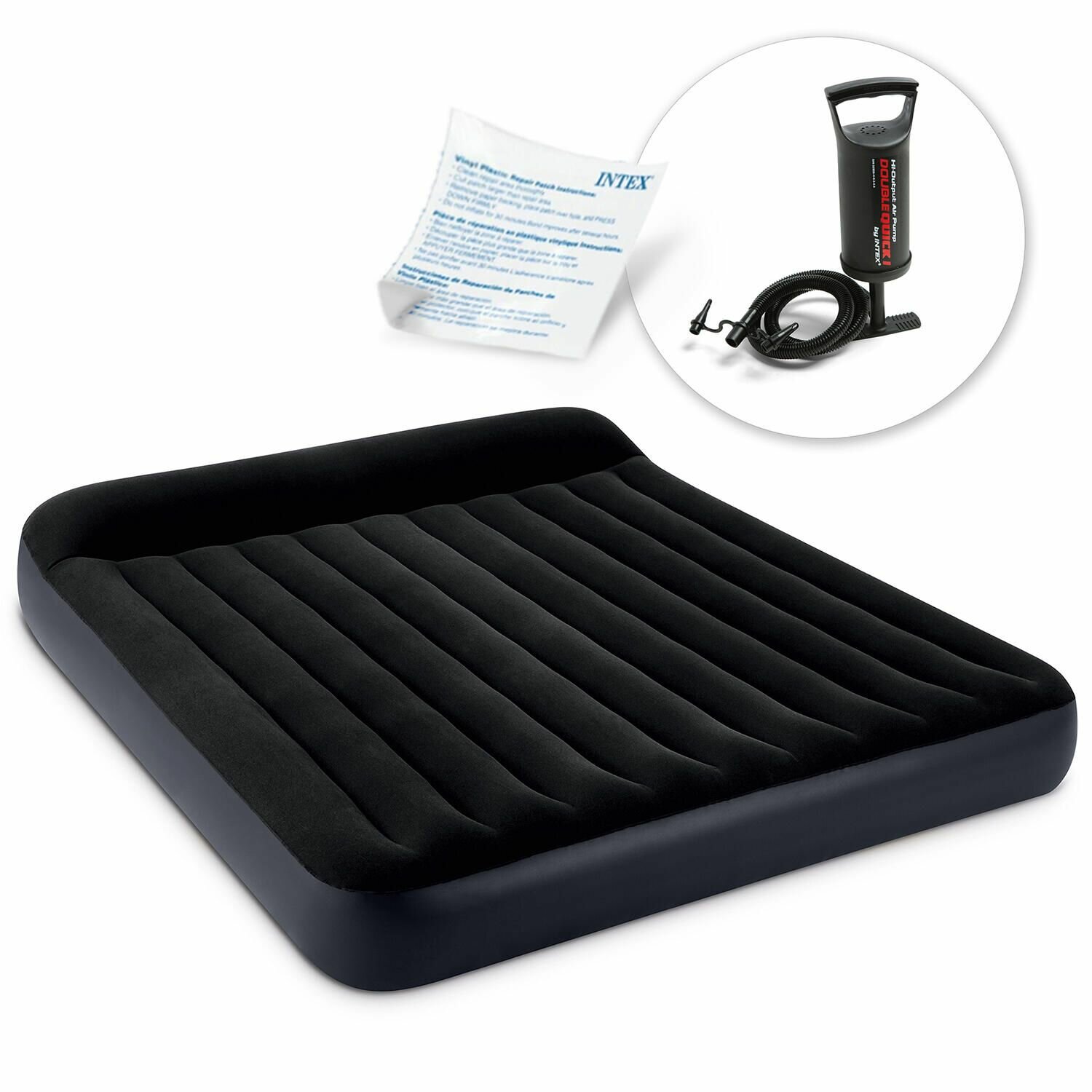 Надувной матрас 203 x 183 x 25 см с прилагаемым поршневым насосом Intex 64144, Decathlon, Цвет: Черное