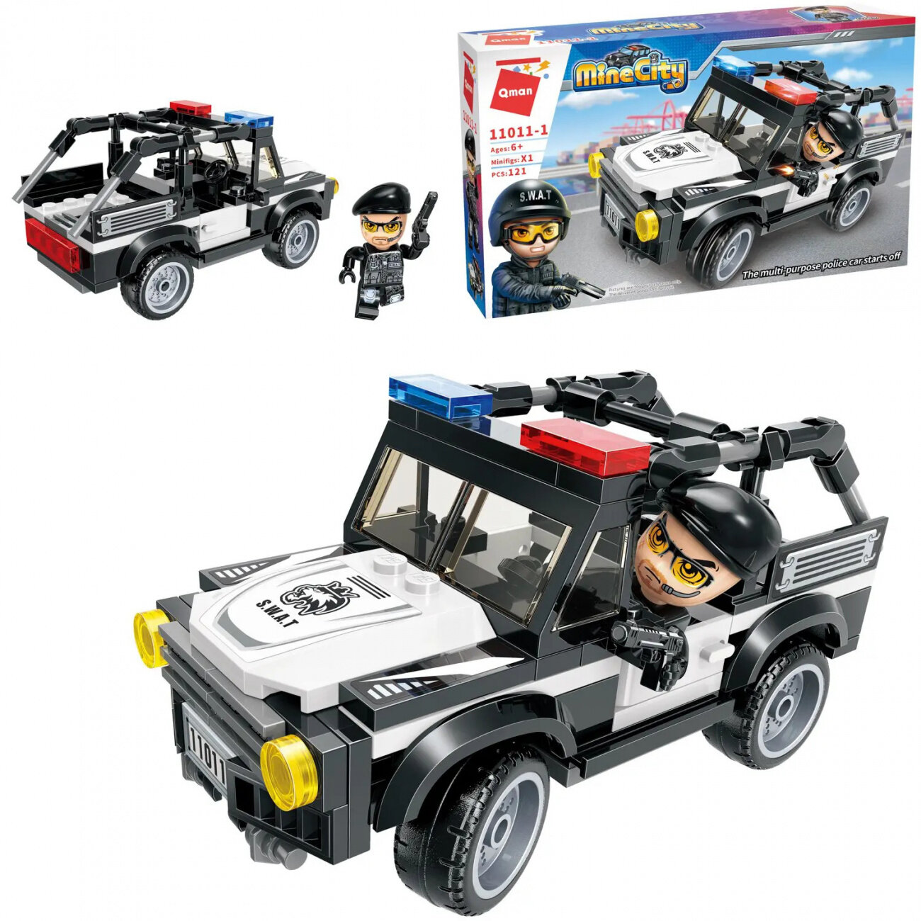 Конструктор Qman серия MineCity Полицейский на машине 121 деталь 11011q/11011-1