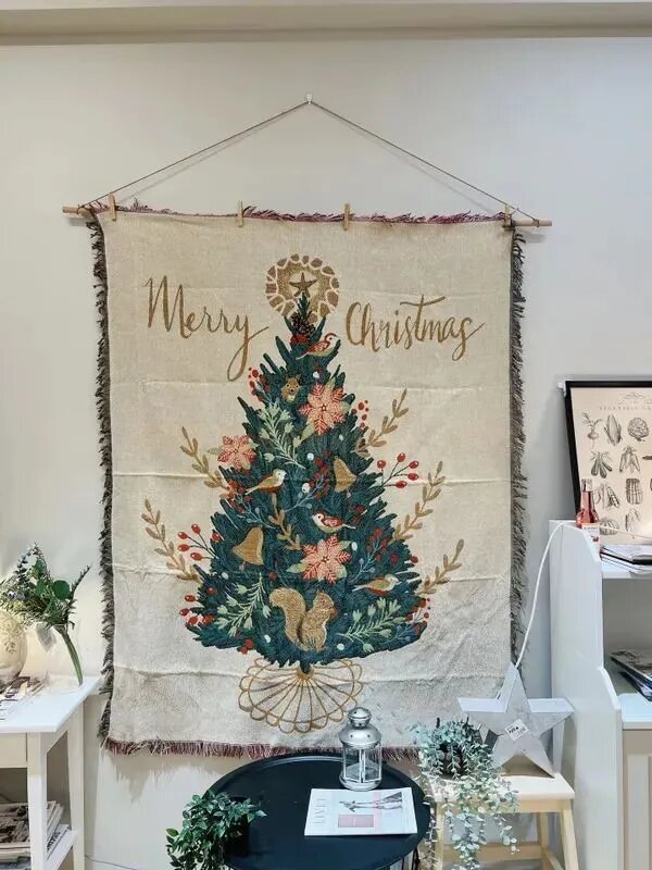 Жаккардовый плед одеяло Christmas Tree, Полиэстер, 160x220 см, бежевый