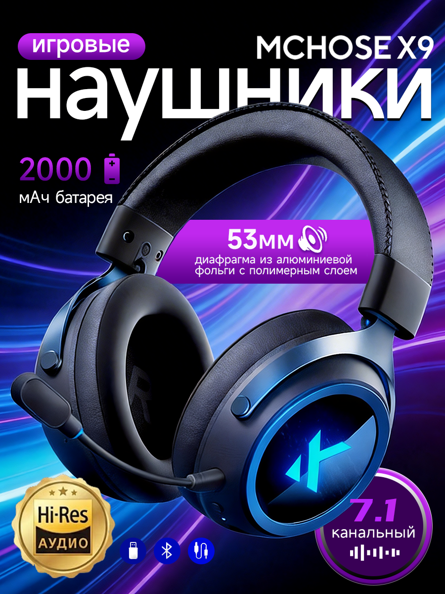 Беспроводные наушники игровые Mchose X9 с микрофоном для ПК