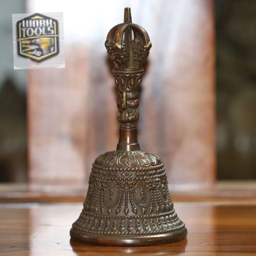 Магическая атрибутика Бронзовый колокольчик с ваджрой для буддийских ритуалов, ручная работа