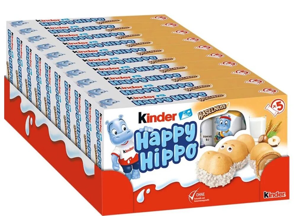 Шоколадно-молочное печенье Kinder Happy Hippo Hazelnut Киндер Хеппи Хиппо со вкусом ореха (Германия), 10 шт х 104 г