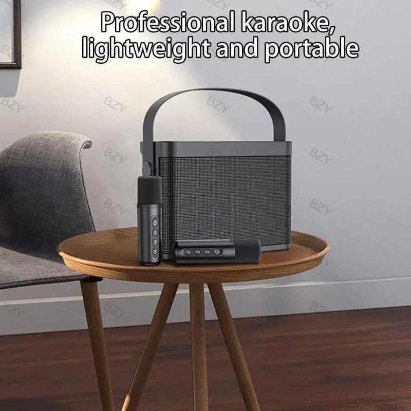 Караоке система с двумя микрофонами, портативная, с Bluetooth, черного цвета, для дома — фото 1
