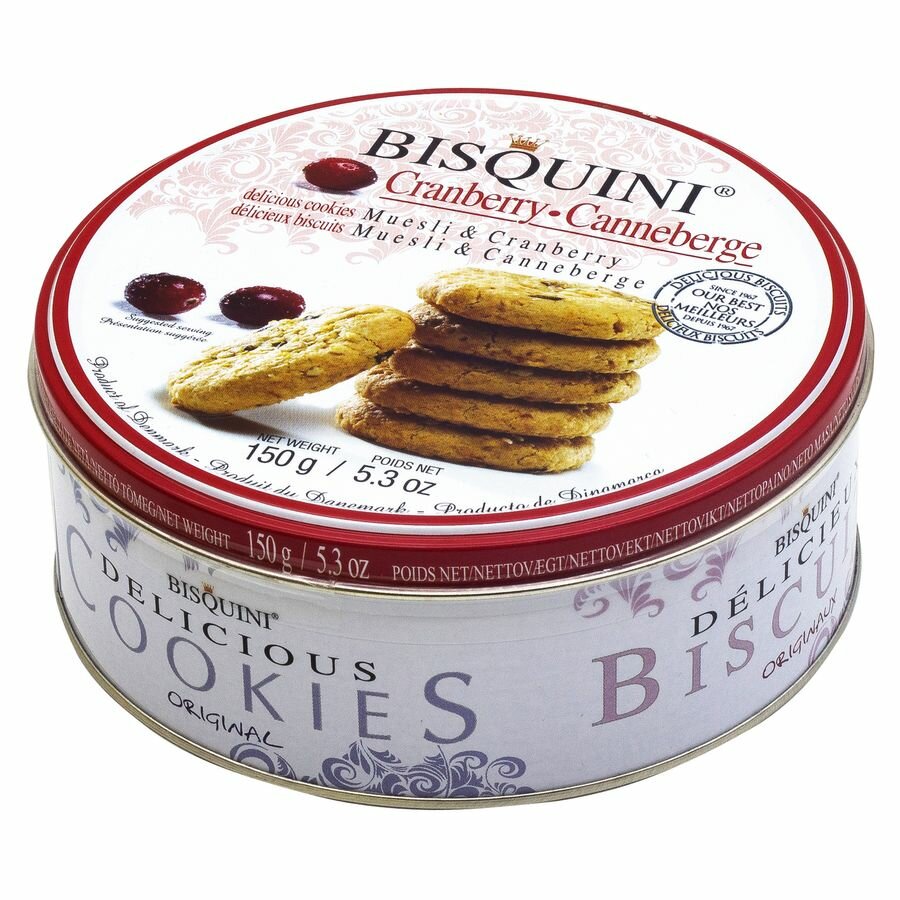 Печенье BISQUINI с мюсли и клюквой /жесть/ 150г