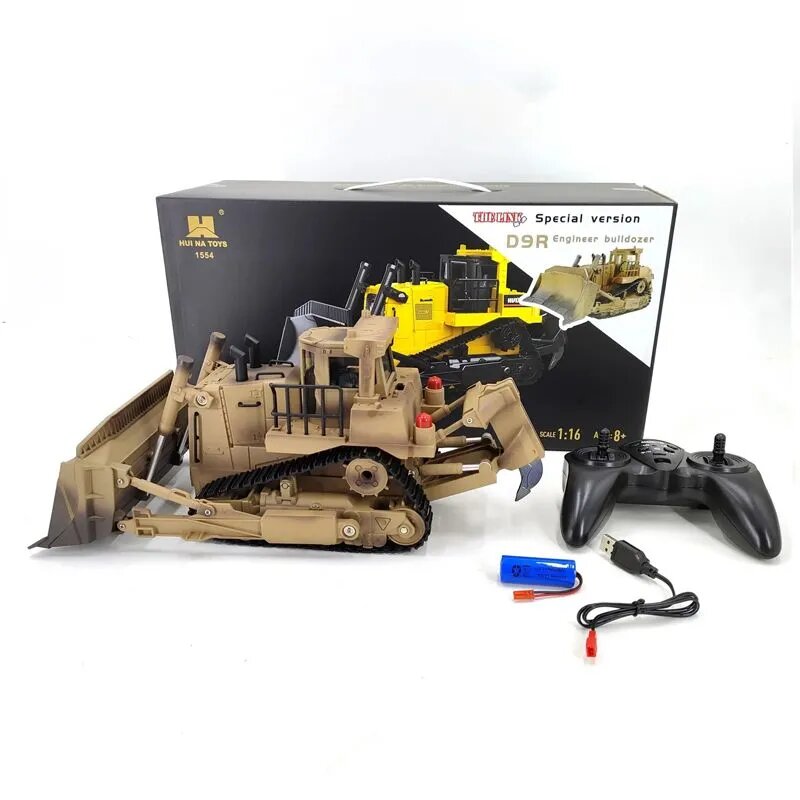 Радиоуправляемый бульдозер Hui Na Toys D9R 1:16, игрушка для детей 8+, масштабная модель с пультом управления